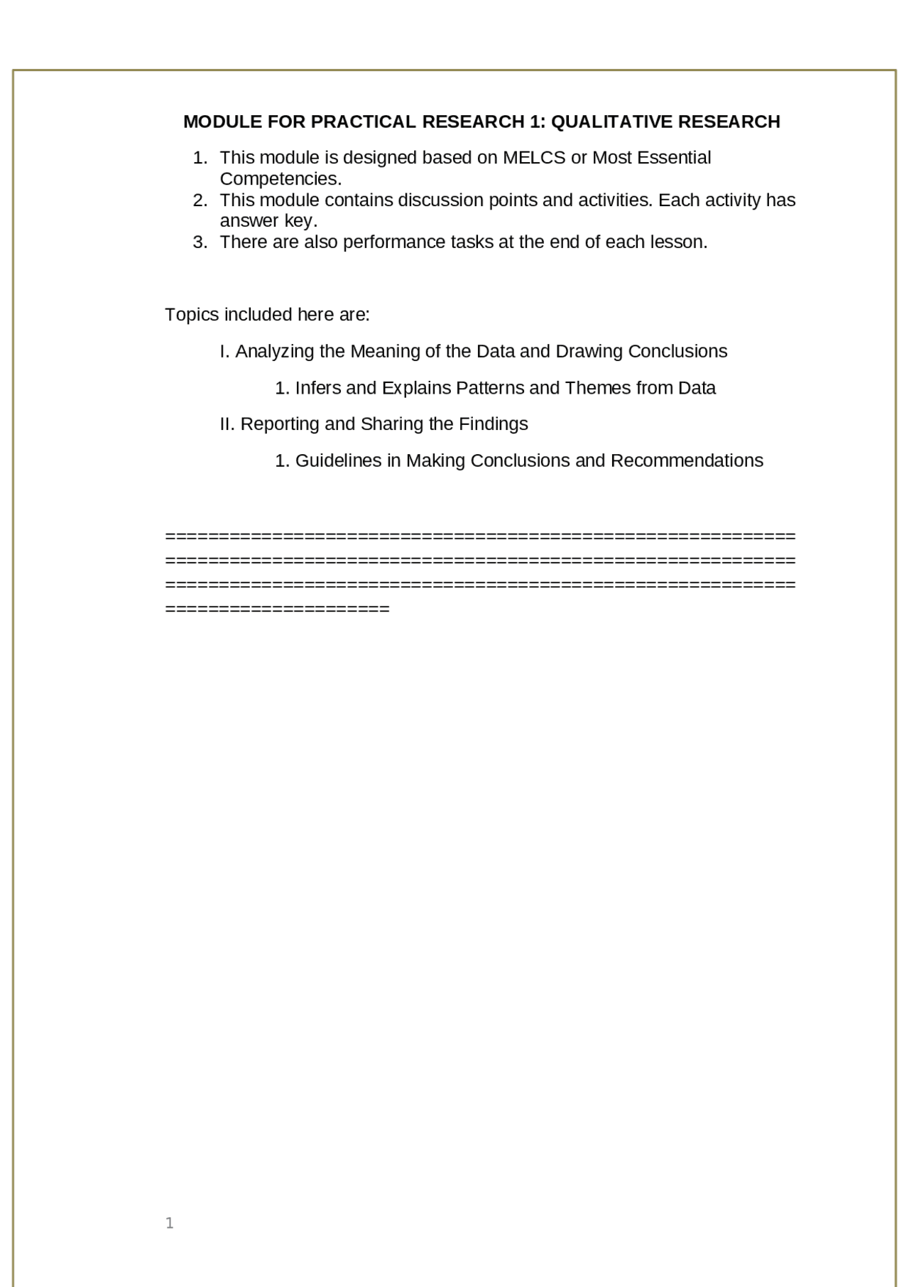 MODULE 7 FOR PRACTICAL RESEARCH 1: QUALITATIVE RESEARCH | Study notes ...