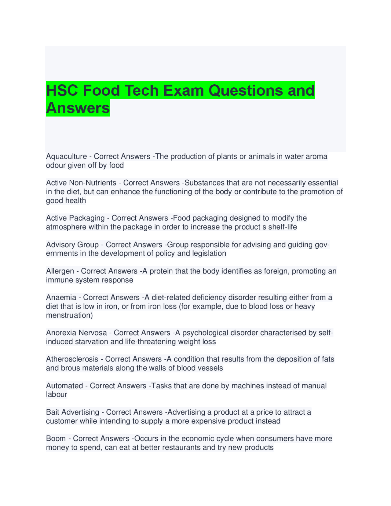 HSC Food Technology Exam Questions and Answers: A Comprehensive Guide ...