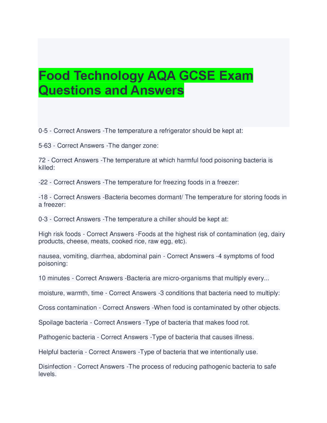 Food Technology AQA GCSE Exam Questions and Answers | Exams Advanced ...