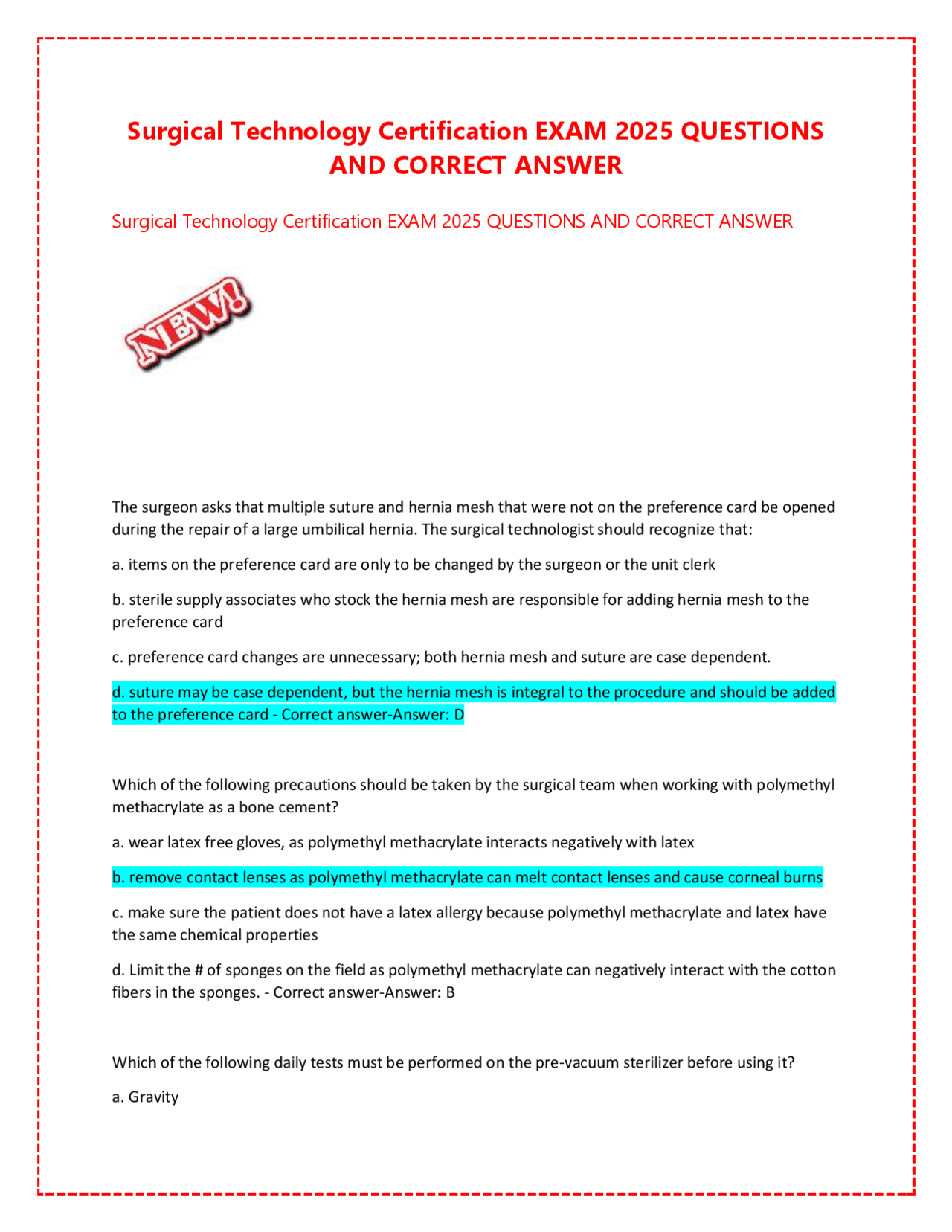 Surgical Technology Certification Exam 2025: Practice Questions and ...