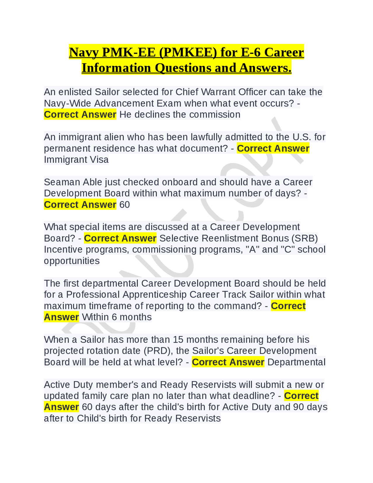 Navy PMK-EE (PMKEE) for E-6 Career Information Questions and Answers ...