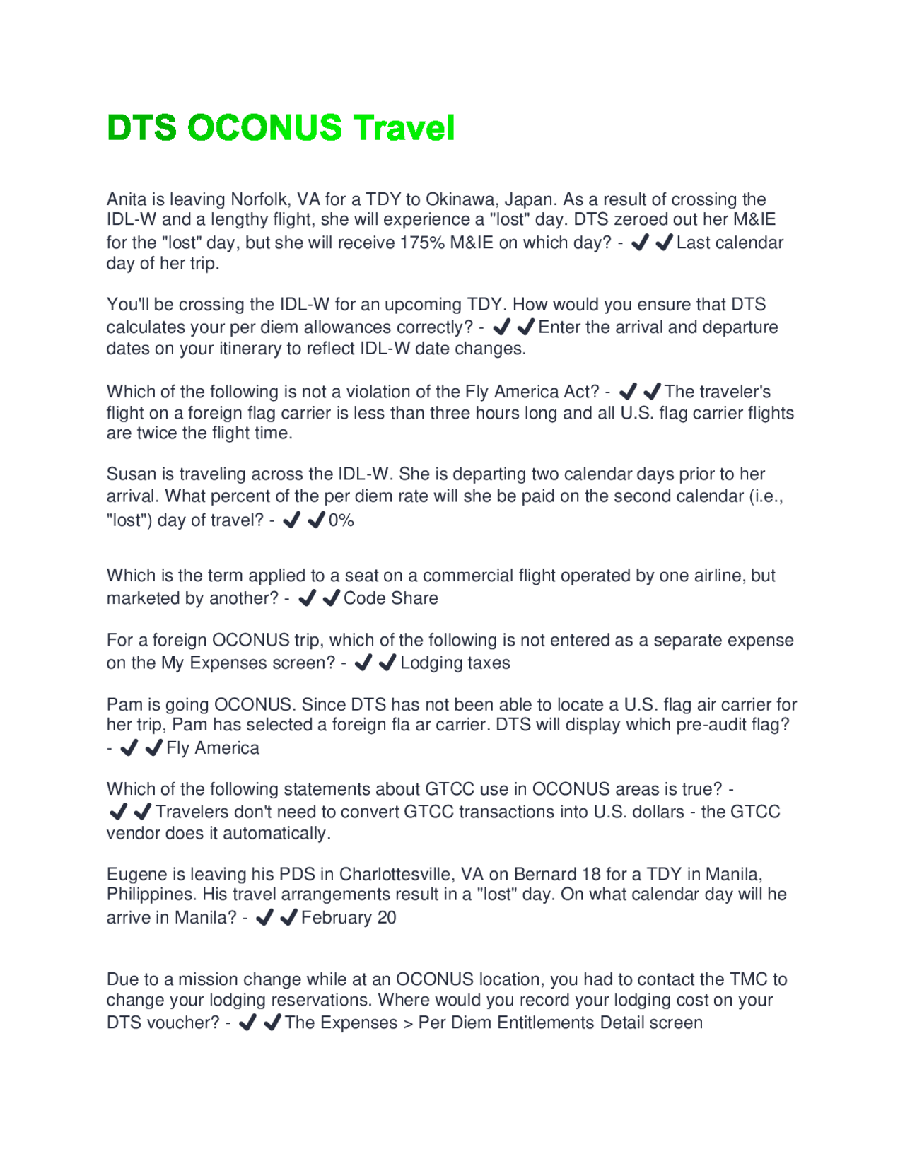 DTS OCONUS Travel: Exercises and Answers | Exams Advanced Education ...