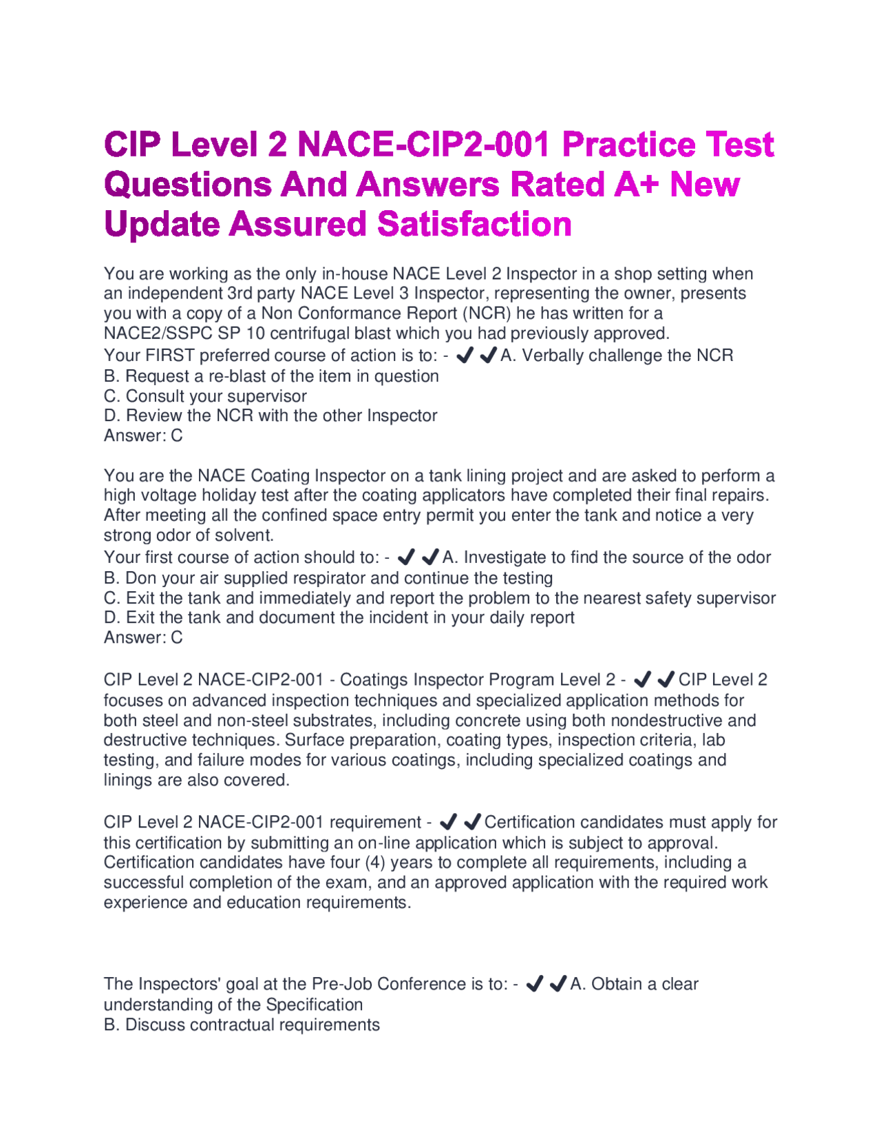 NACE-CIP2-001 Practice Test: Coating Inspector Level 2 | Exams Advanced ...