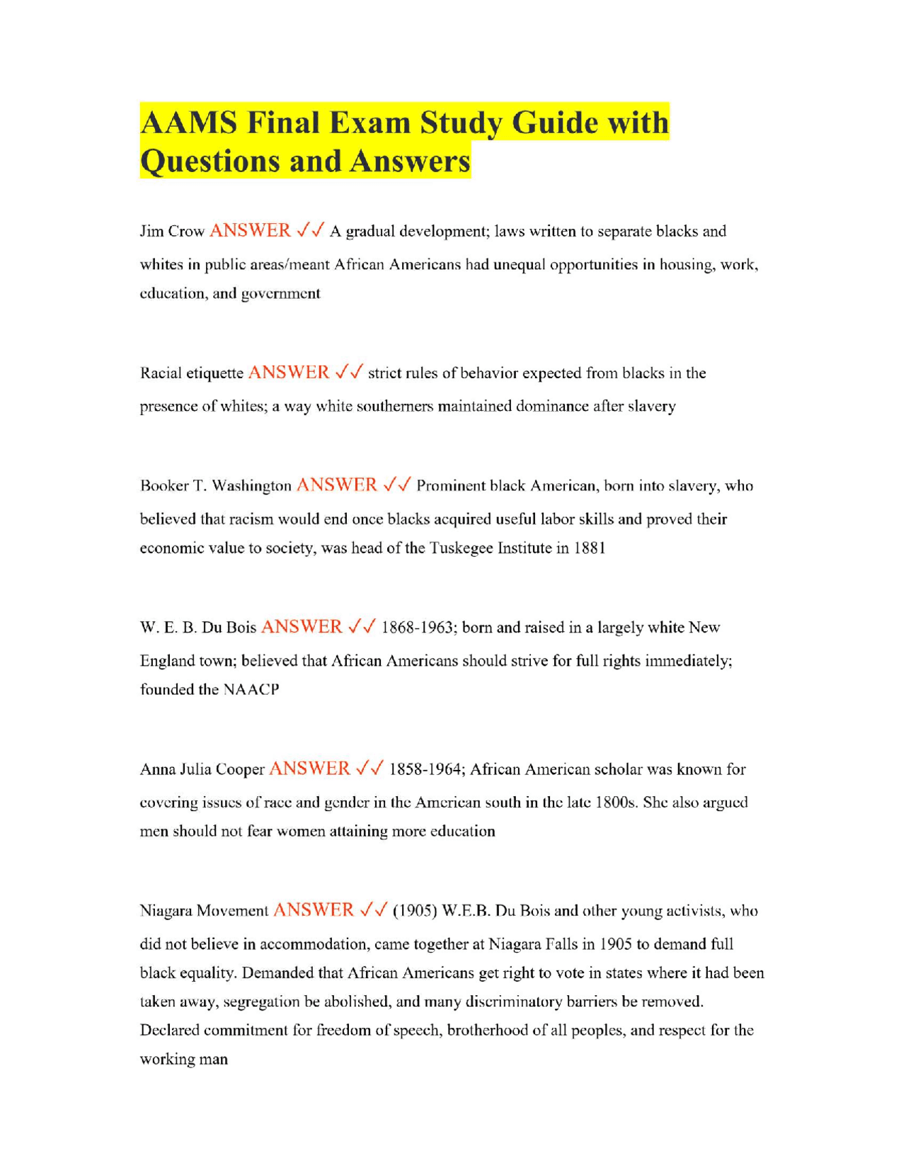 AAMS Final Exam Study Guide with Questions and Answers | Exams ...