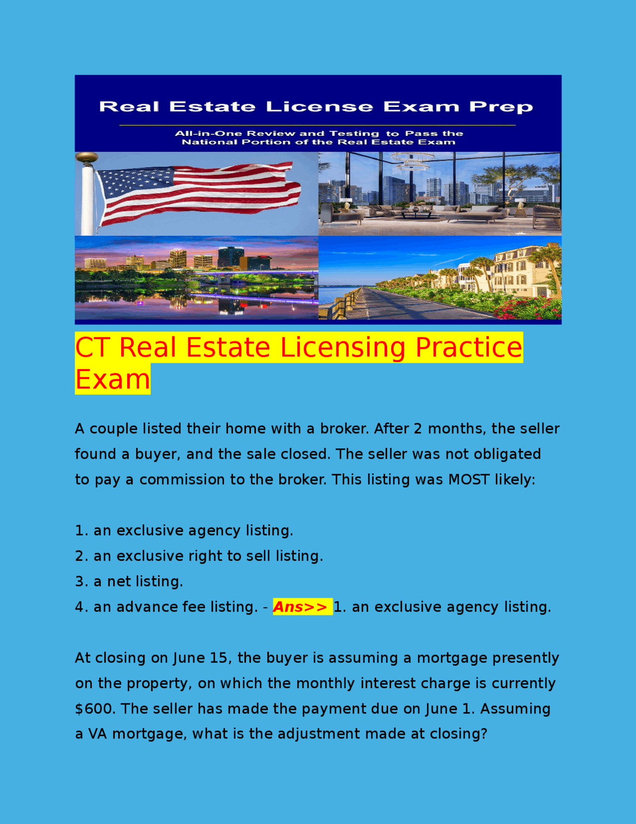 Real Estate Licensing Practice Exam Questions and Answers | Exams ...