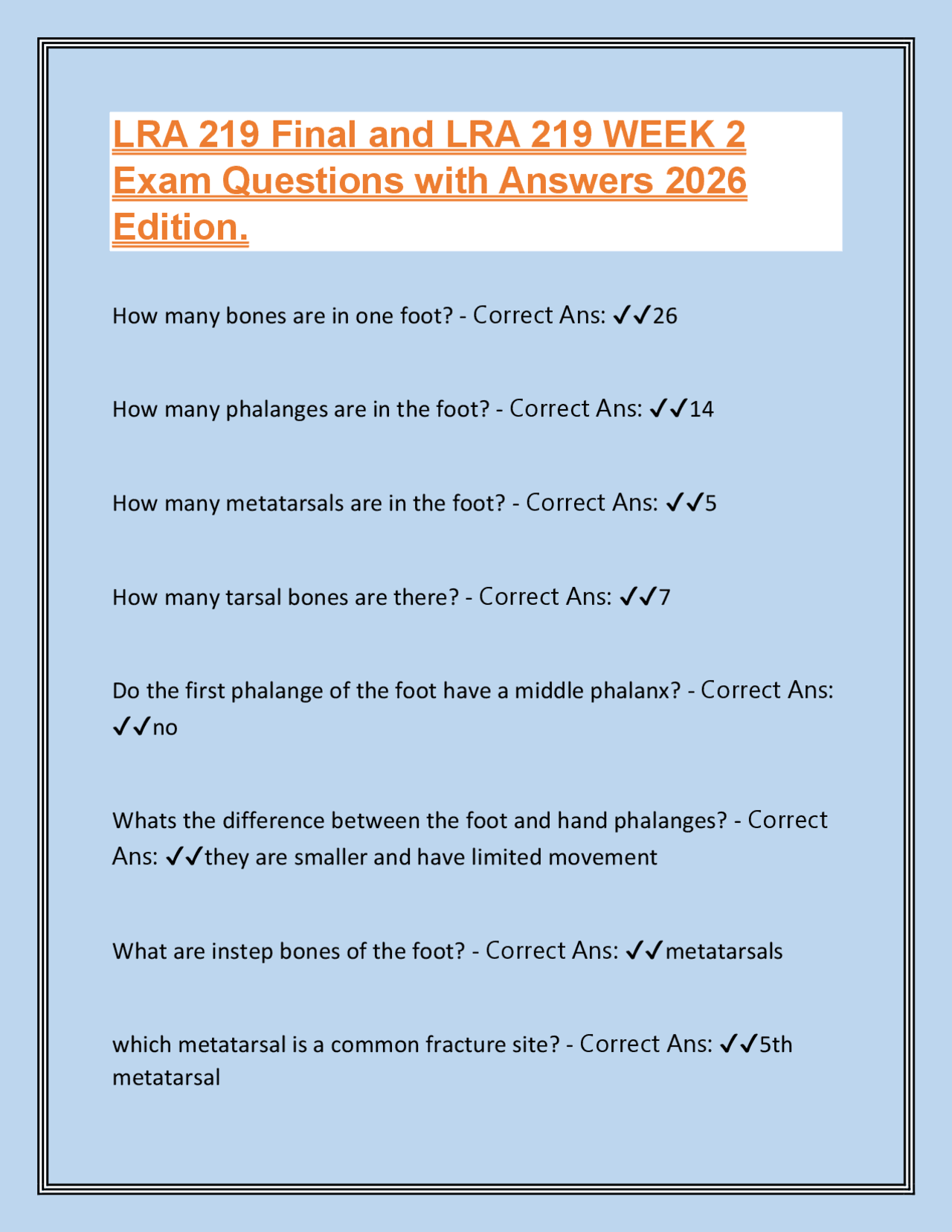 Anatomy of the Foot and Lower Leg: Questions and Answers | Exams ...