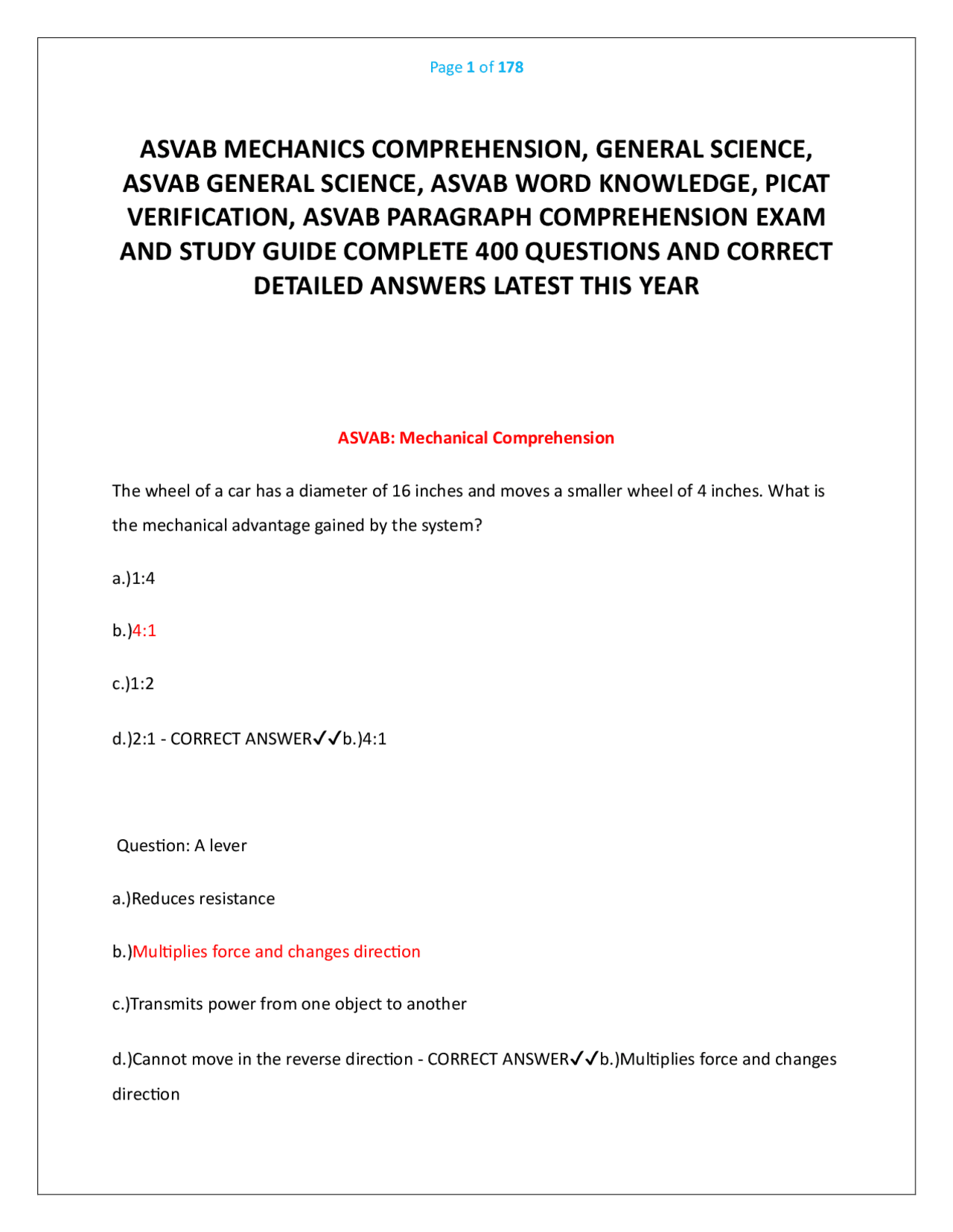 ASVAB Mechanics Comprehension, General Science, and Study Guide | Exams ...