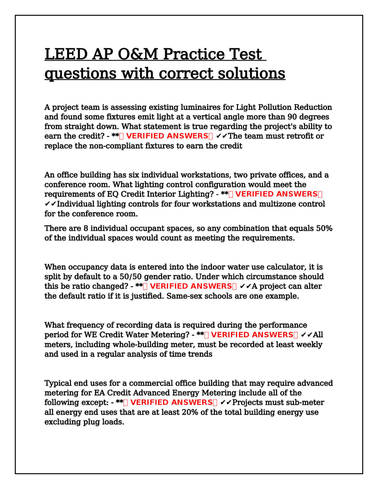 LEED AP O&M Practice Test Questions and Answers | Exams Environmental ...