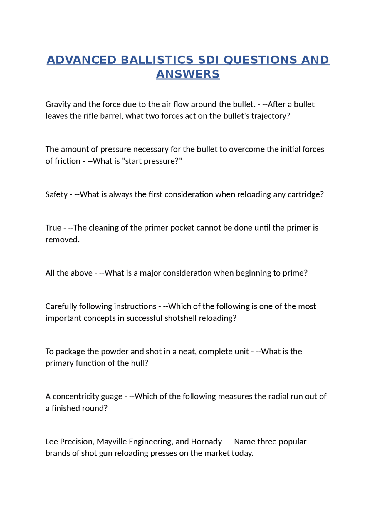 Advanced Ballistics: Questions and Answers for Reloading | Exams ...