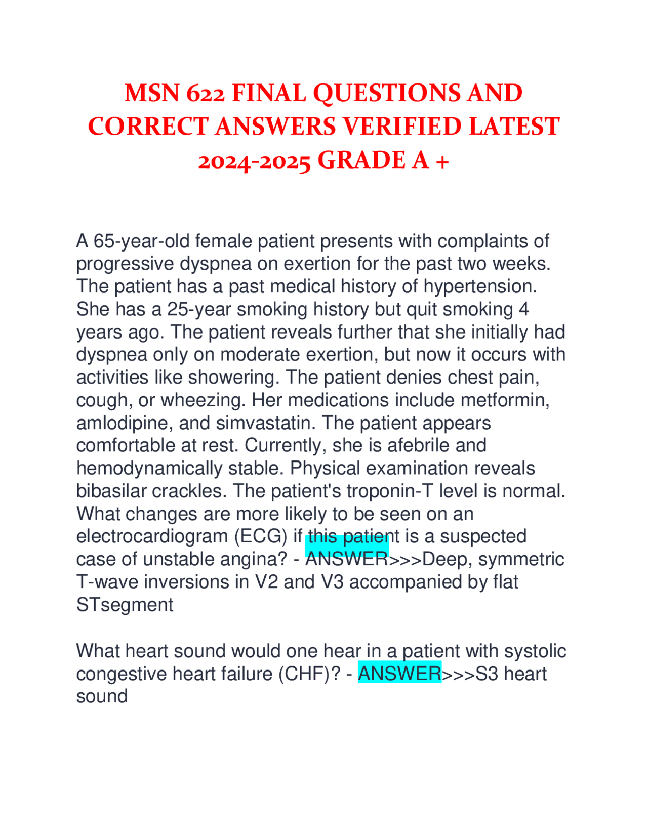 Cardiovascular System: Questions and Answers for Medical Students ...