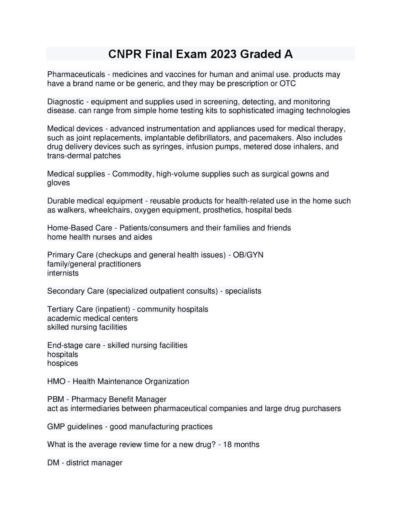 CNPR Final Exam 2023 Graded A.pdf | Exams Nursing | Docsity