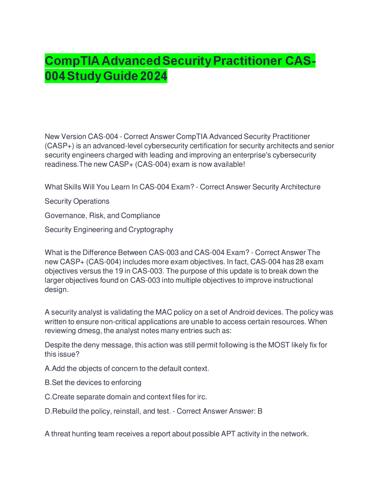 CompTIA Advanced Security Practitioner (CASP+) CAS-004 Study Guide 2024 ...
