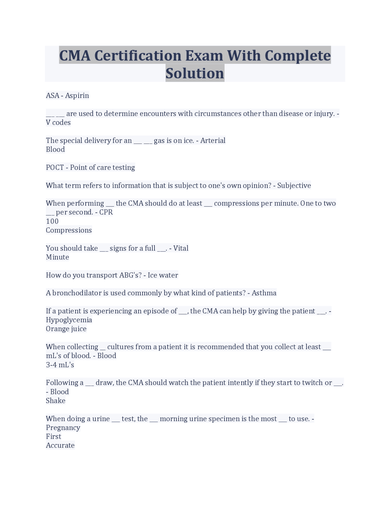 CMA Certification Exam Preparation: Questions and Answers | Exams ...