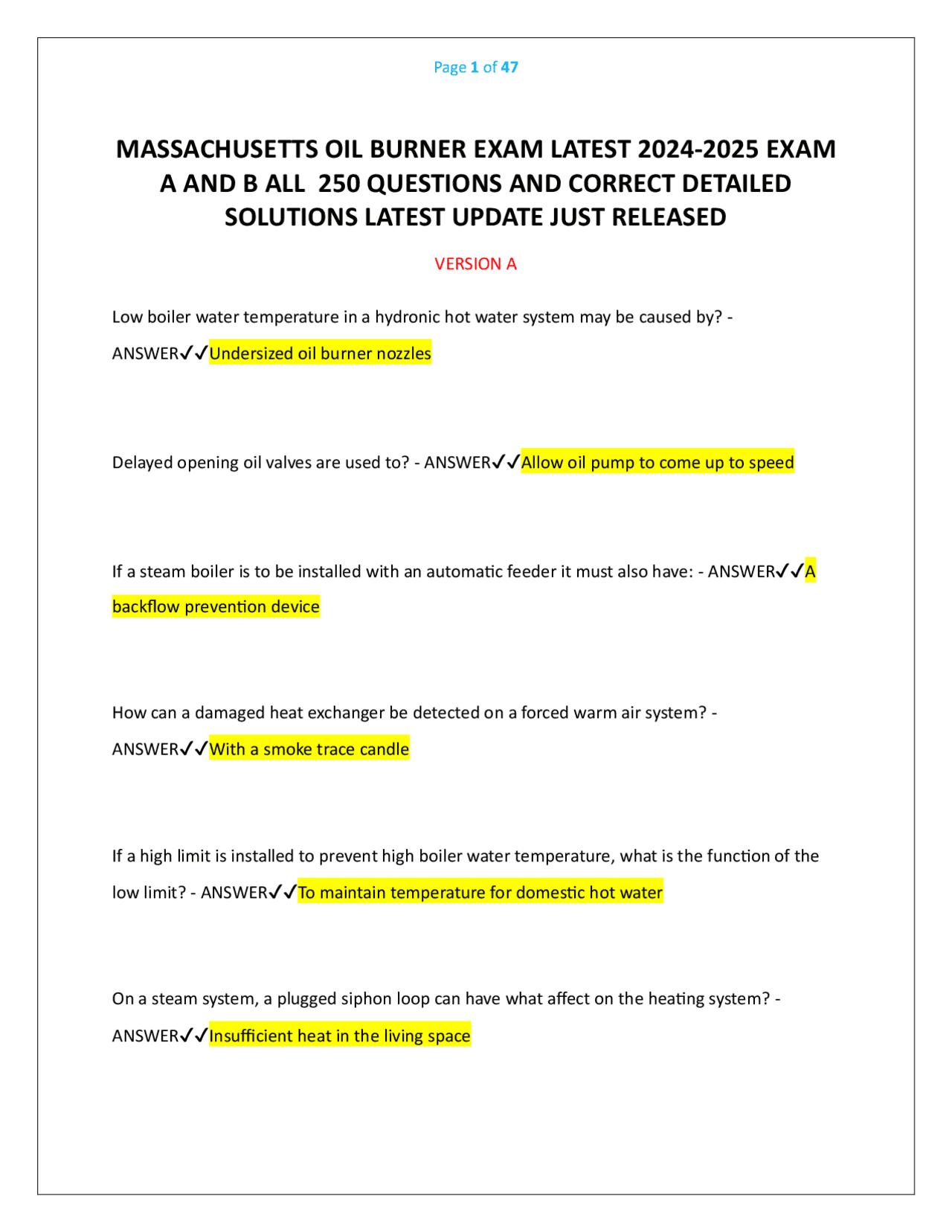 Massachusetts Oil Burner Exam: Questions and Answers for 2024-2025 ...