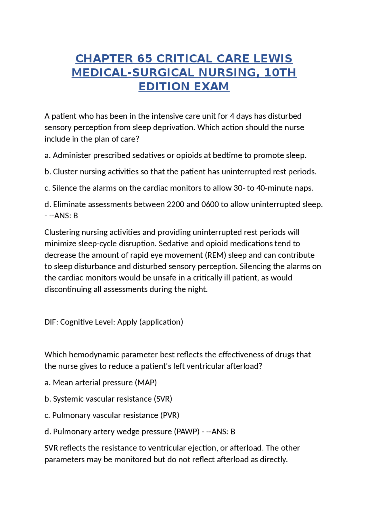 Critical Care Nursing: Multiple Choice Questions and Answers | Exams ...