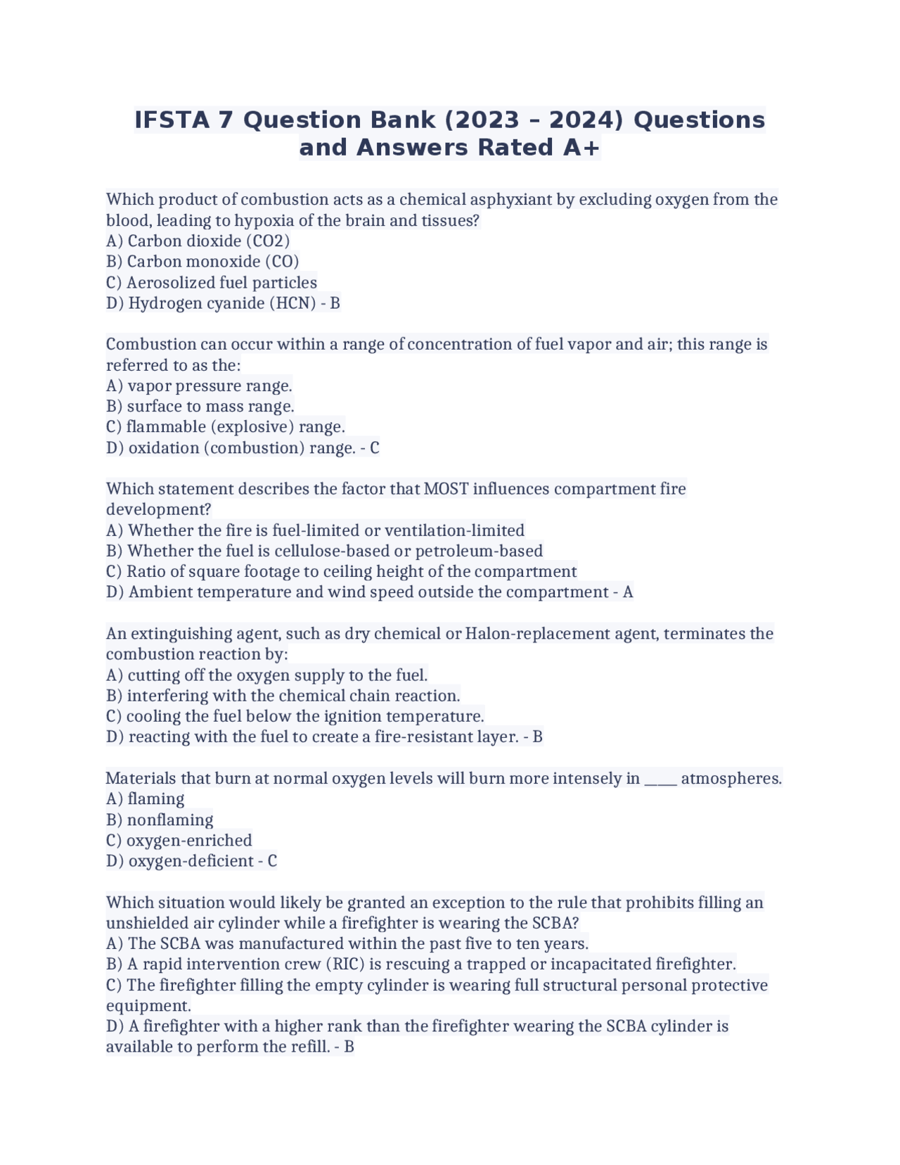 IFSTA 7 Question Bank (2023 – 2024) Questions and Answers Rated A+ ...