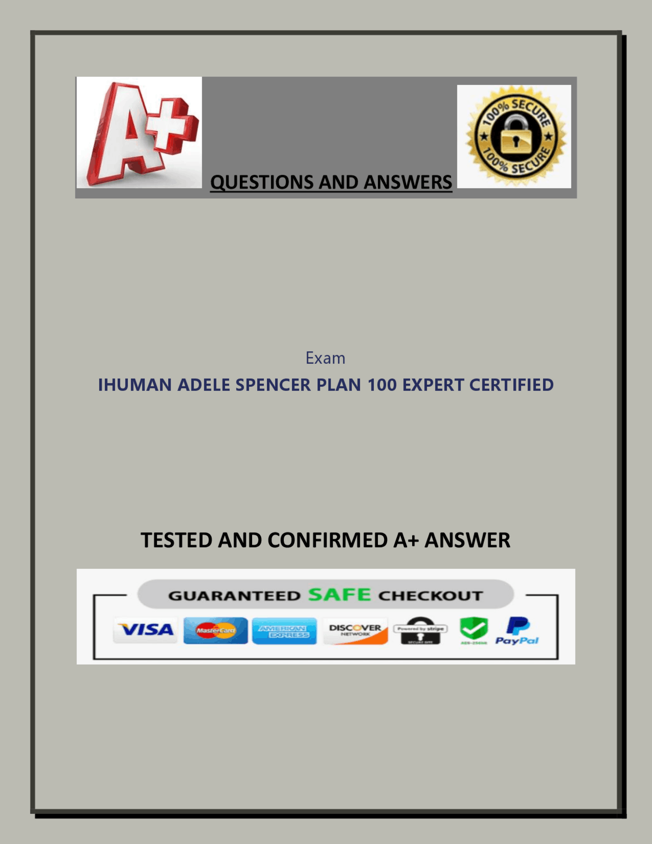 IHUMAN ADELE SPENCER PLAN 100 EXPERT CERTIFIED. | Exams Nursing | Docsity