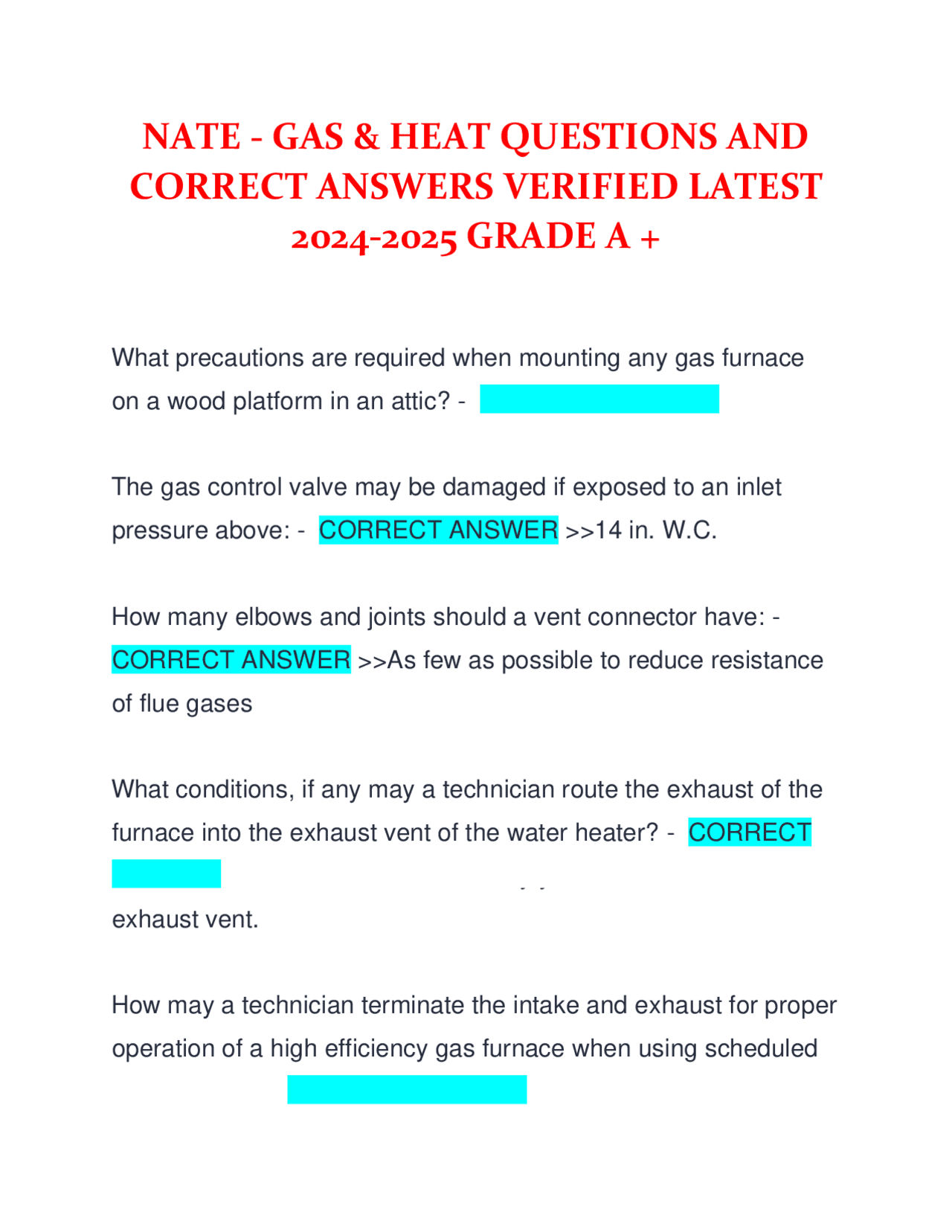 NATE - GAS & HEAT QUESTIONS AND CORRECT ANSWERS VERIFIED LATEST 2024 ...