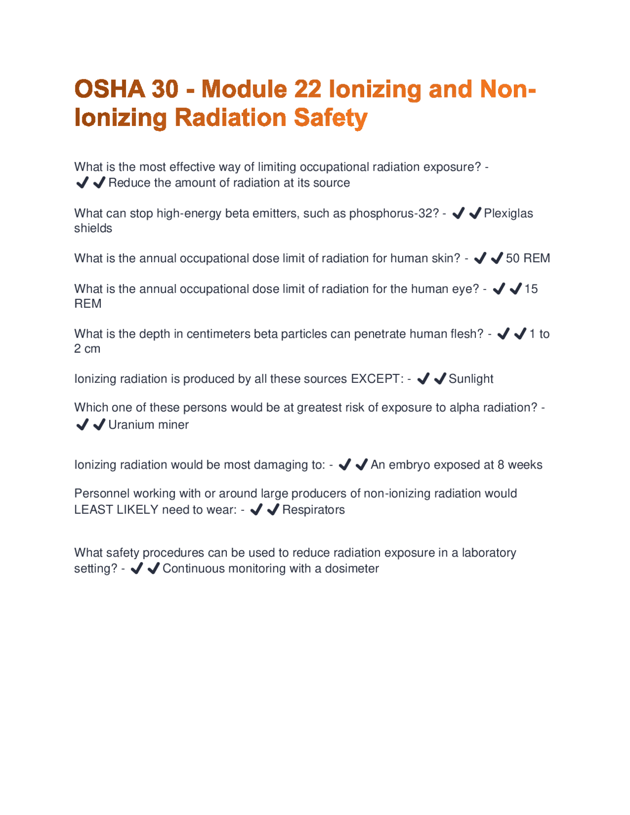 OSHA 30 - Module 22 Ionizing and NonIonizing Radiation Safety: Multiple ...