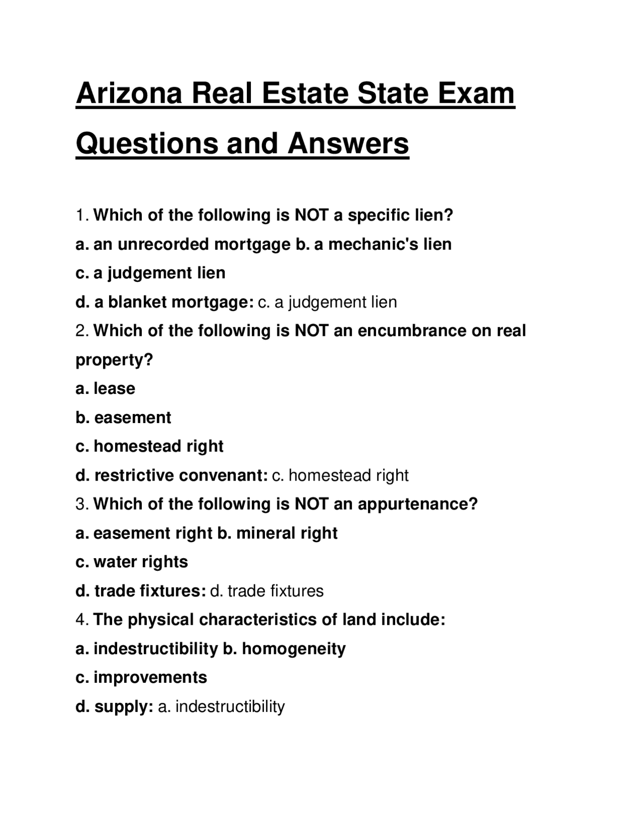 Arizona Real Estate State Exam Questions and Answers | Exams Real ...