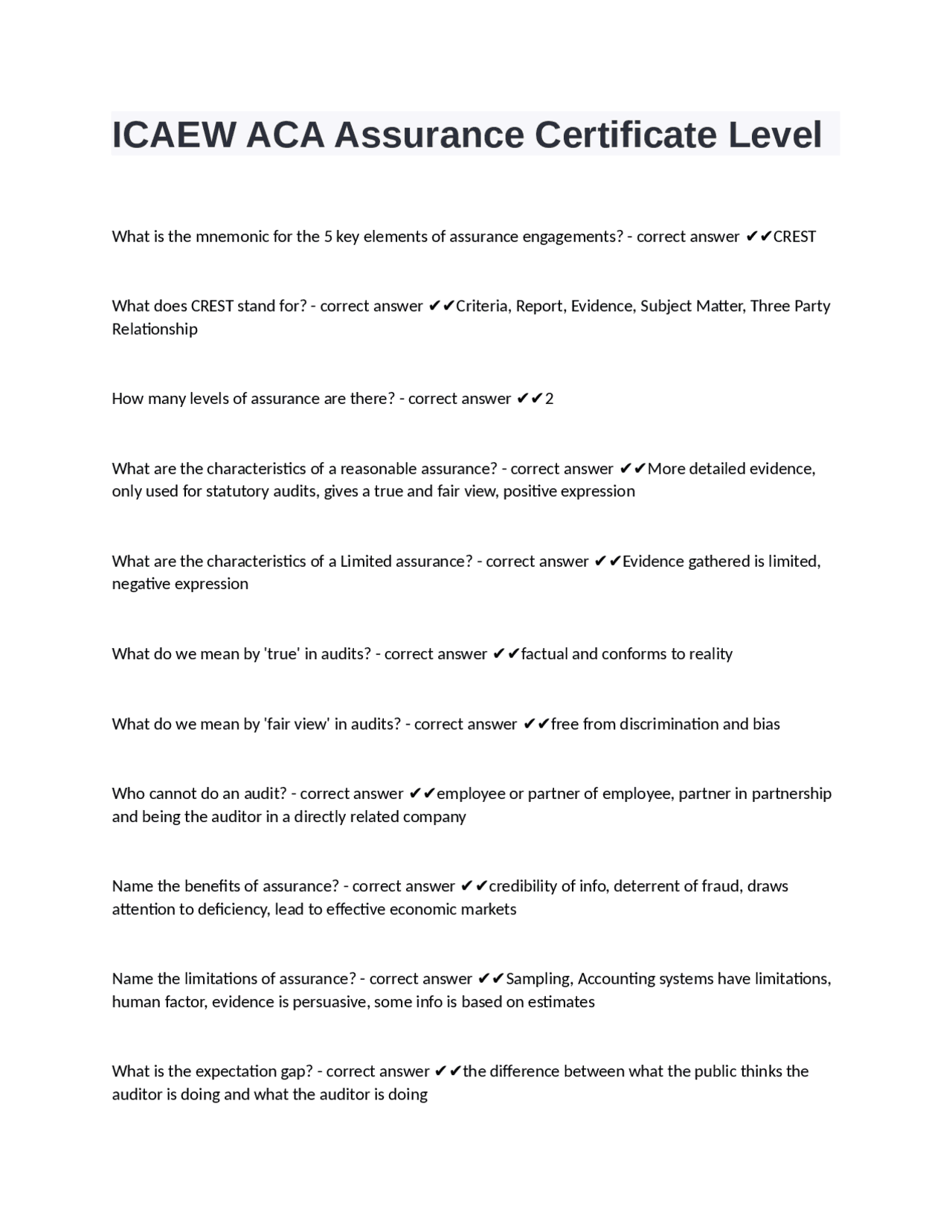 ICAEW ACA Assurance Certificate Level: Key Concepts and Mnemonics ...