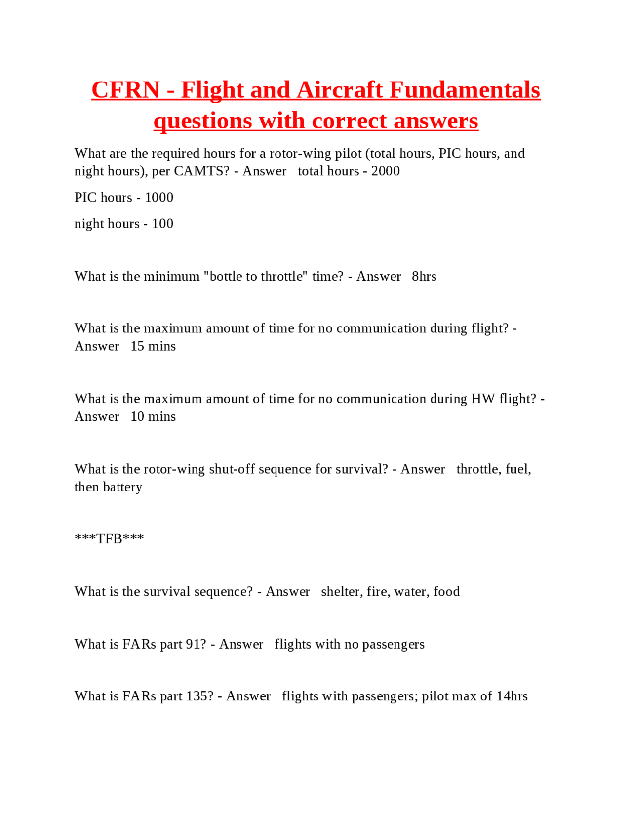 CFRN - Flight and Aircraft Fundamentals: Questions and Answers | Exams ...