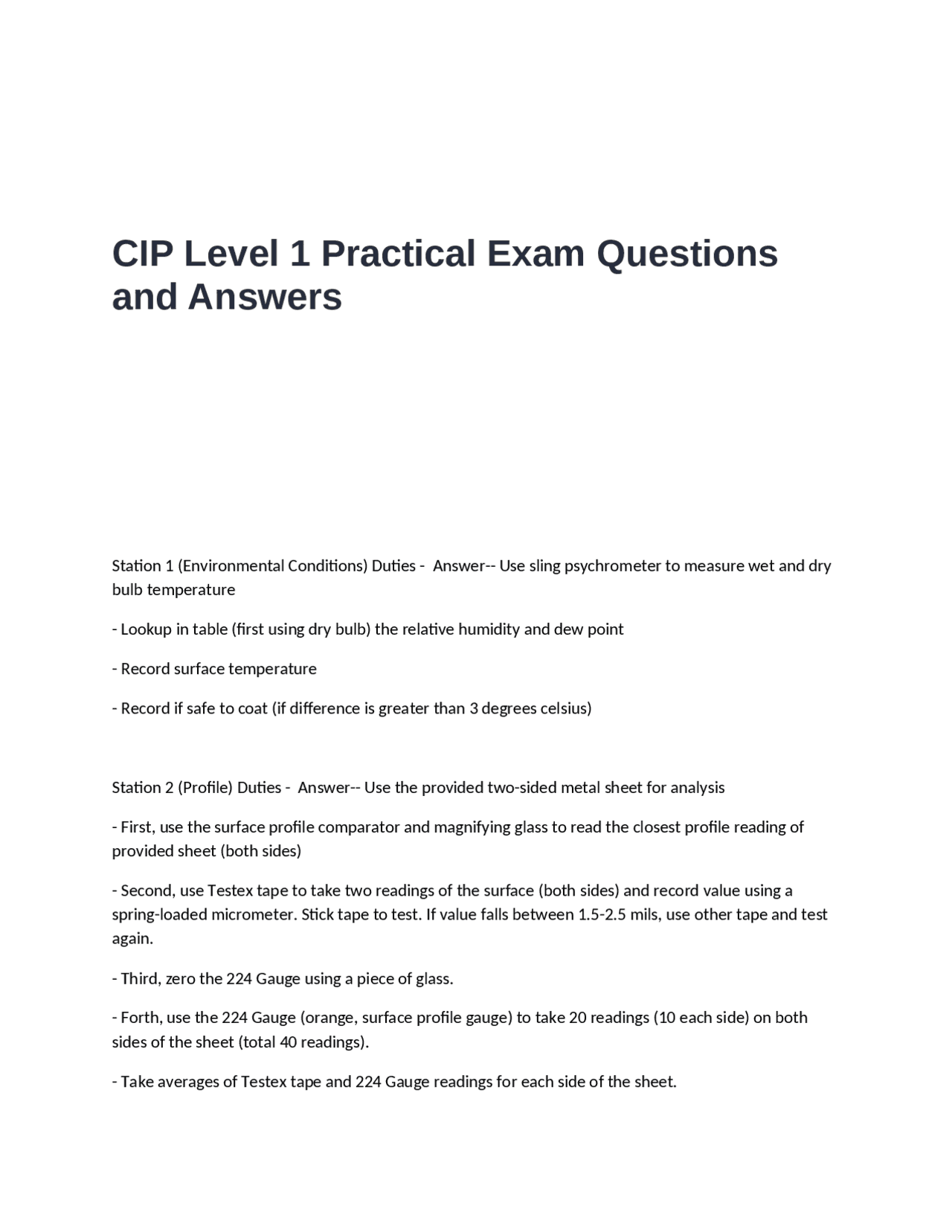 CIP Level 1 Practical Exam Questions and Answers | Exams Nursing | Docsity