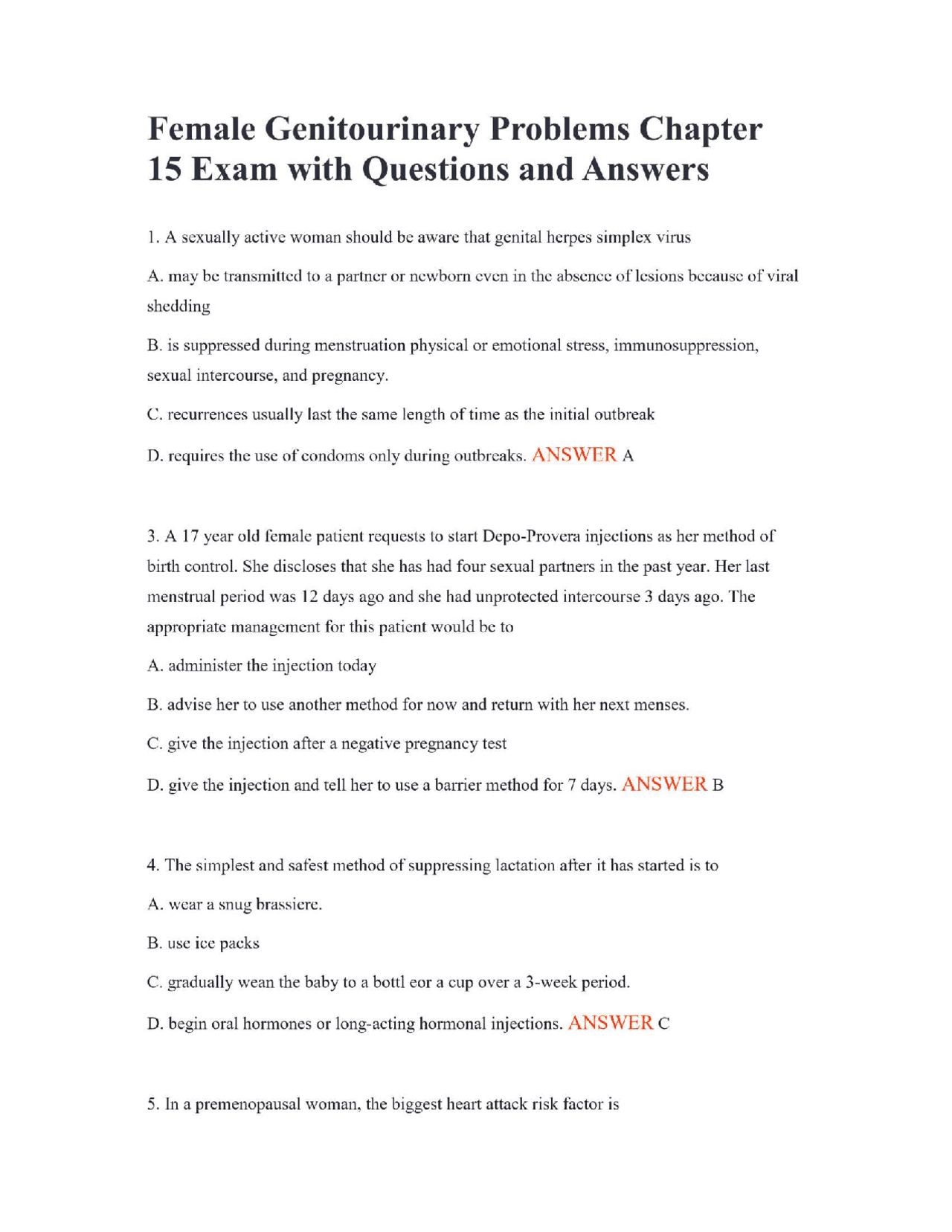 Female Genitourinary Problems Chapter 15 Exam with Questions and ...