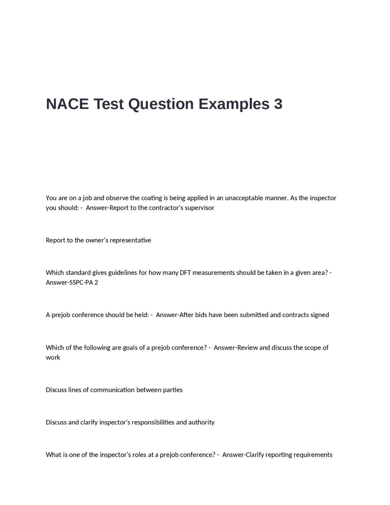 NACE Test Question and Answers Examples 3 | Exams Nursing | Docsity