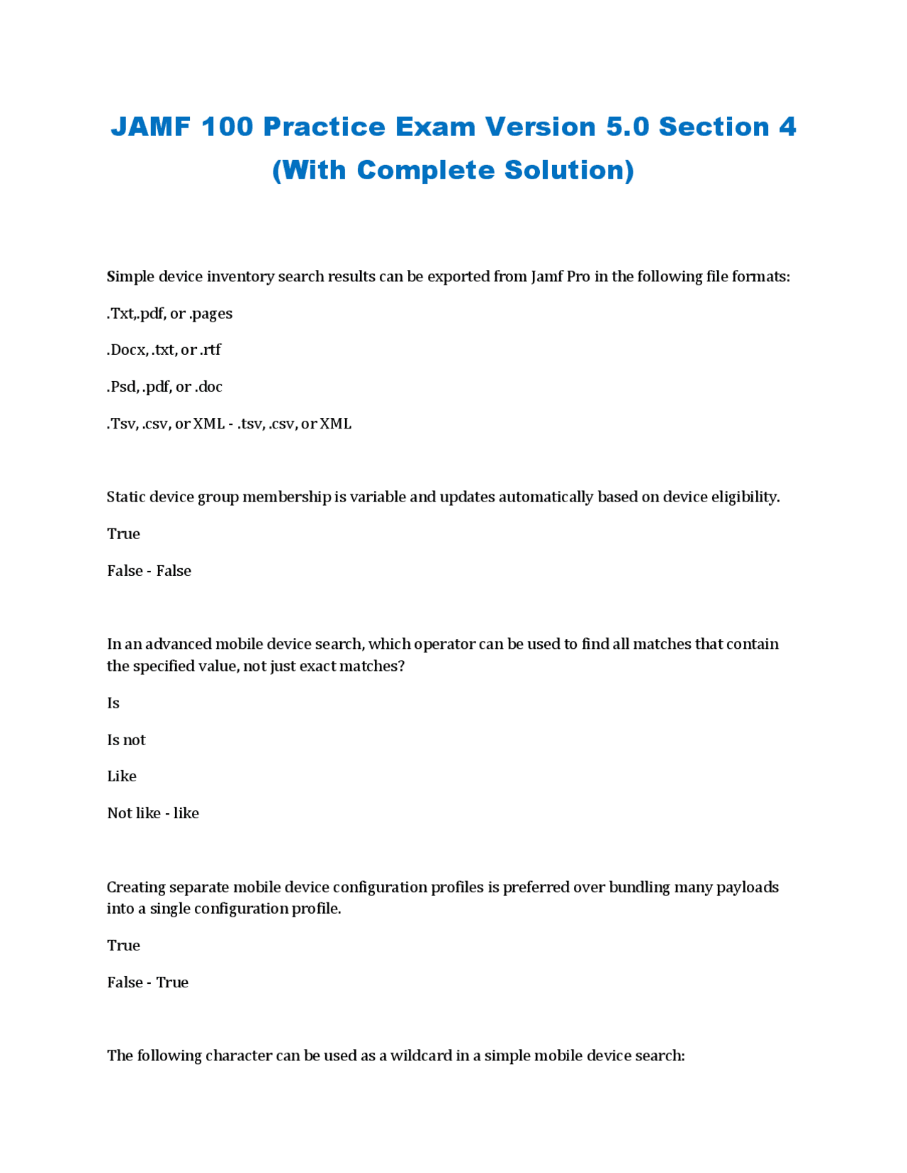 Jamf 100 Practice Exam Version 5 0 Section 4 Exams Advanced Education