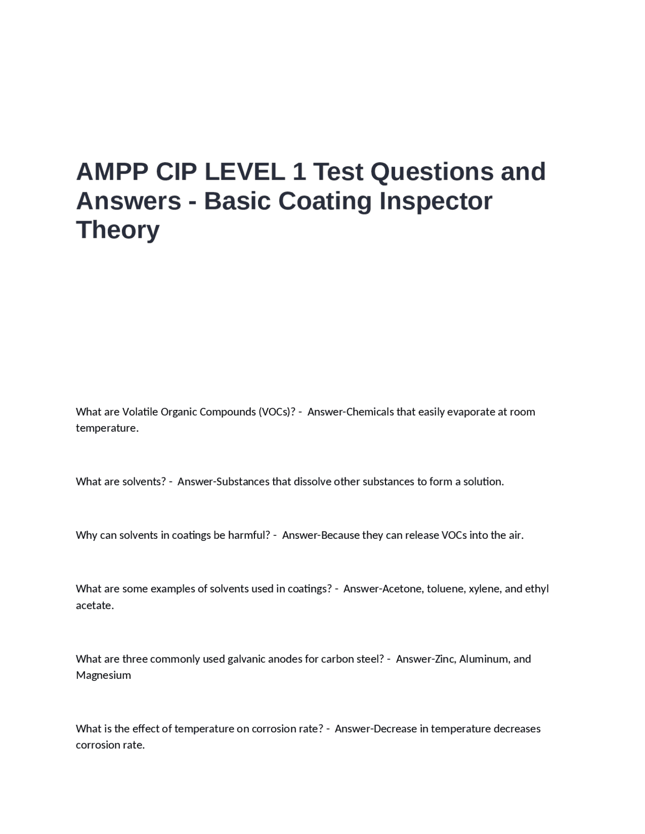 AMPP CIP LEVEL 1 Test Questions and Answers - Basic Coating Inspector ...