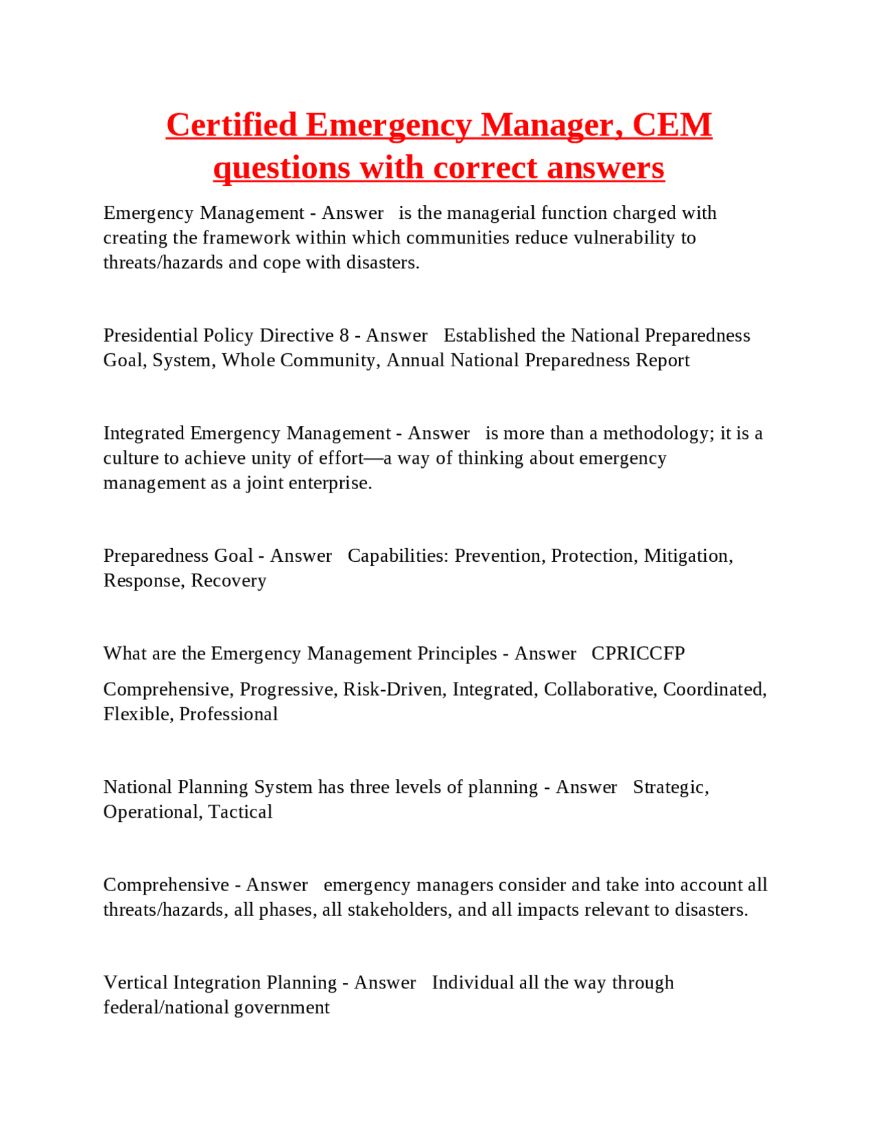 Emergency Management: Questions and Answers for Certified Emergency ...