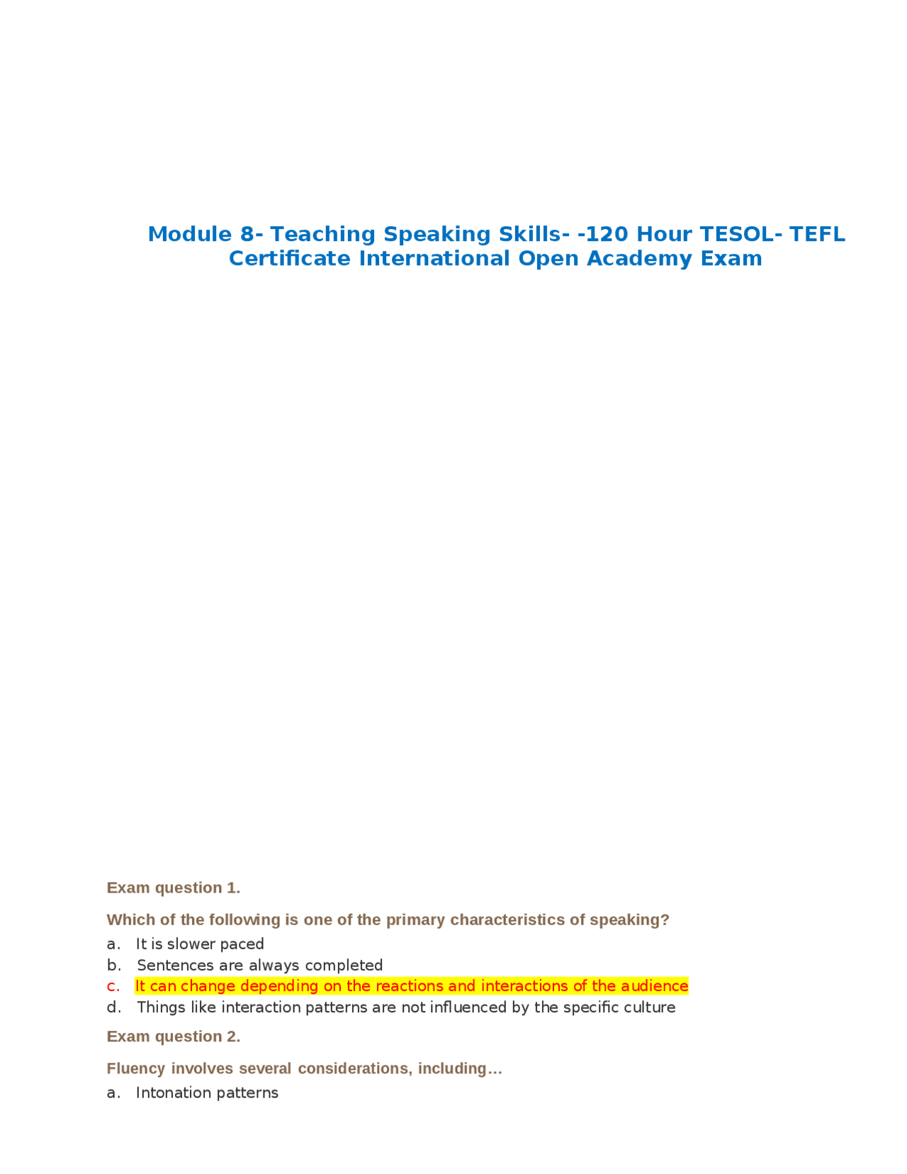 Module 8- Teaching Speaking Skills- -120 Hour TESOL- TEFL Certificate ...