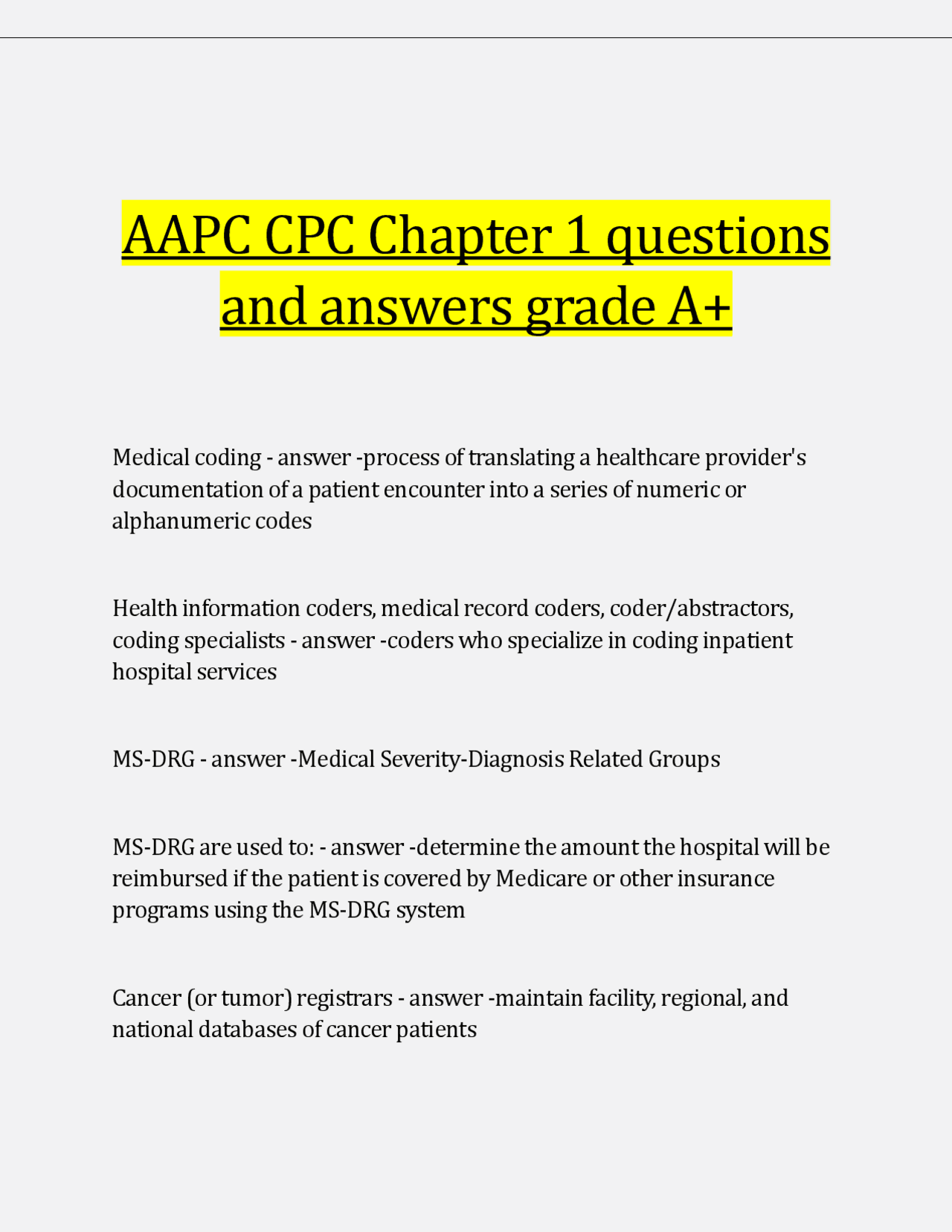 AAPC CPC Chapter 1 Questions and Answers: Medical Coding Fundamentals ...