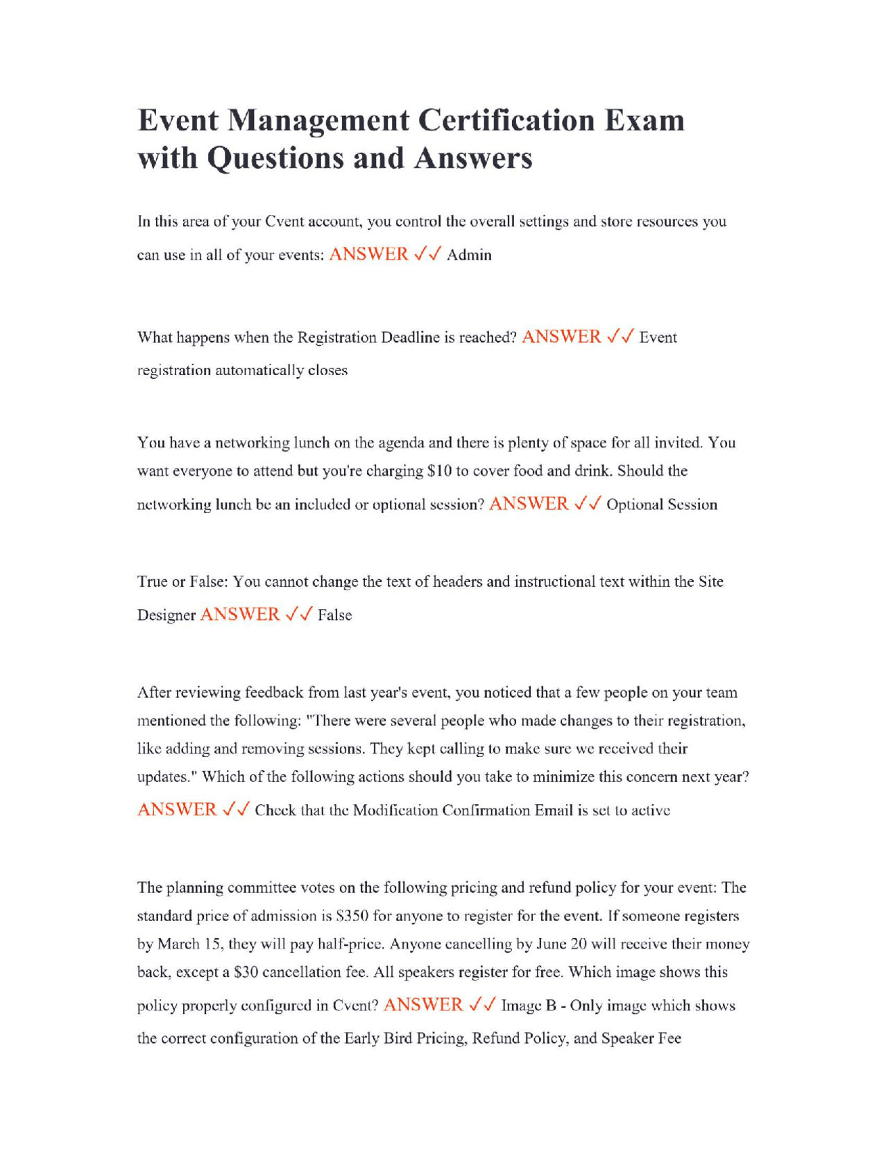 Event Management Certification Exam with Questions and Answers | Exams ...