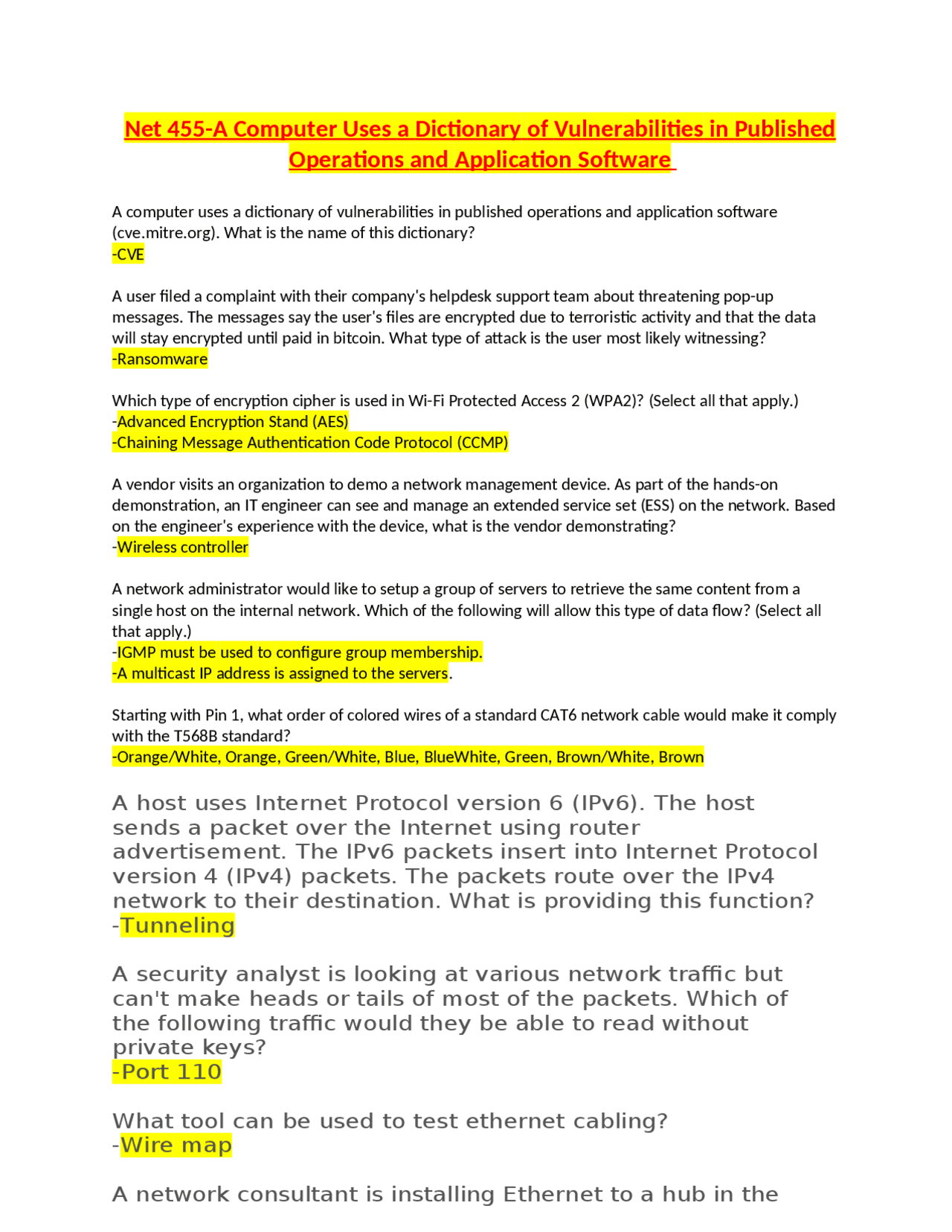 Network Security and Troubleshooting: Multiple Choice Questions and Answers | Exams Nursing ...