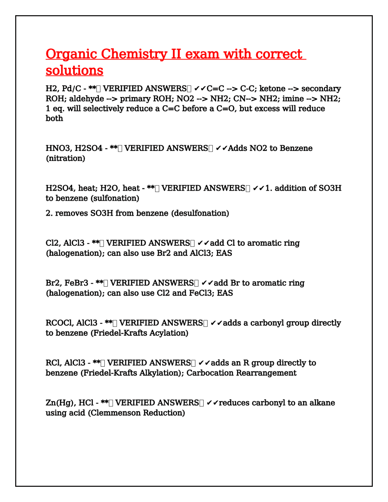 Organic Chemistry II Exam: Reactions and Mechanisms | Exams Organic ...
