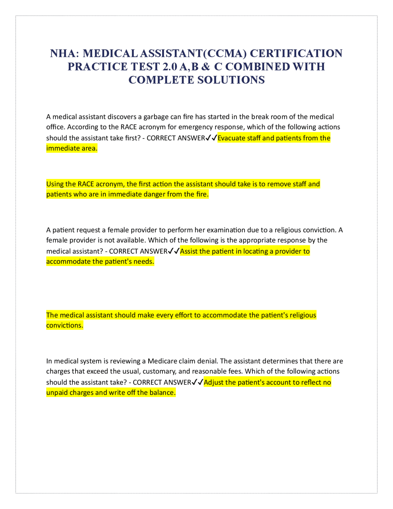 CCMA Certification Practice Test 2.0: A, B & C Combined | Exams Nursing ...