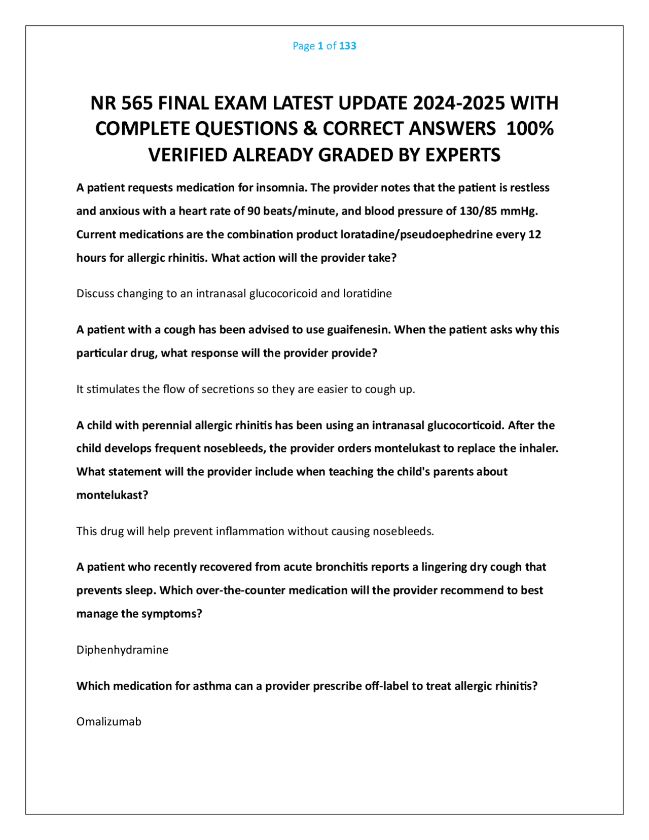 NR 565 FINAL EXAM LATEST UPDATE 2024-2025 WITH COMPLETE QUESTIONS ...