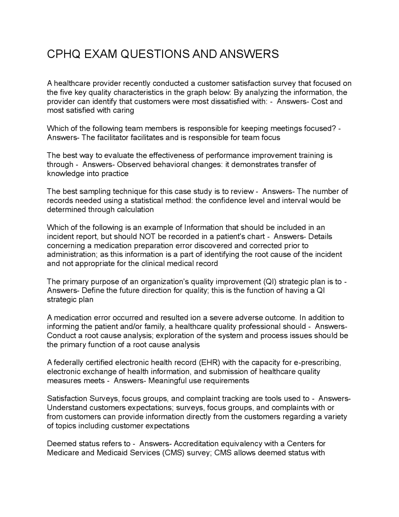 CPHQ Exam Questions and Answers: Healthcare Quality Management | Exams ...