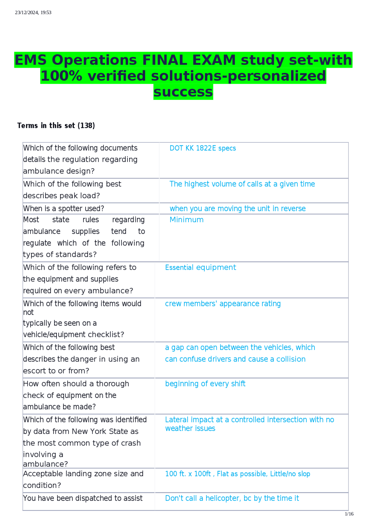 EMS Operations FINAL EXAM study set-with 100% verified solutions-personalized success | Exams ...