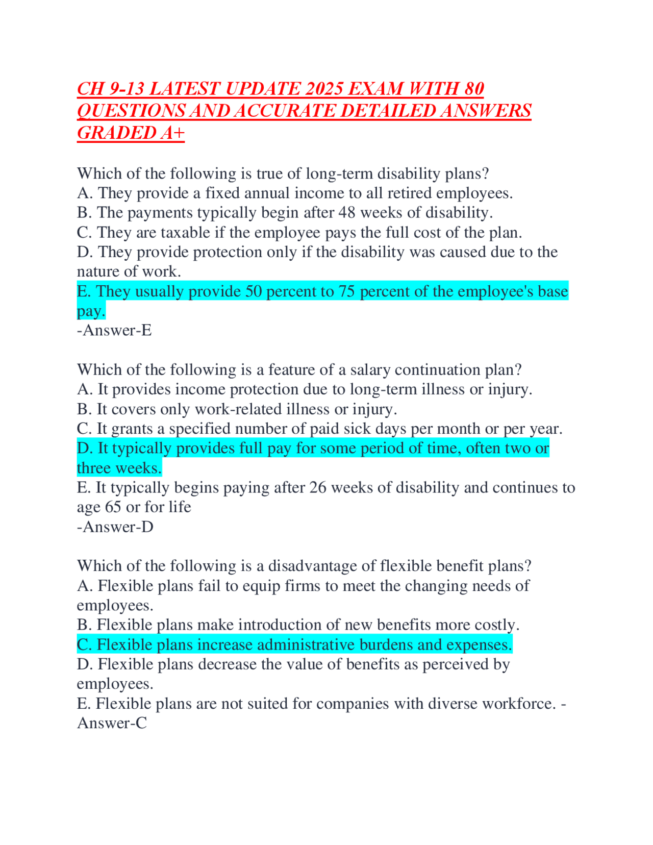 Human Resource Management: Compensation and Benefits Exam Questions ...