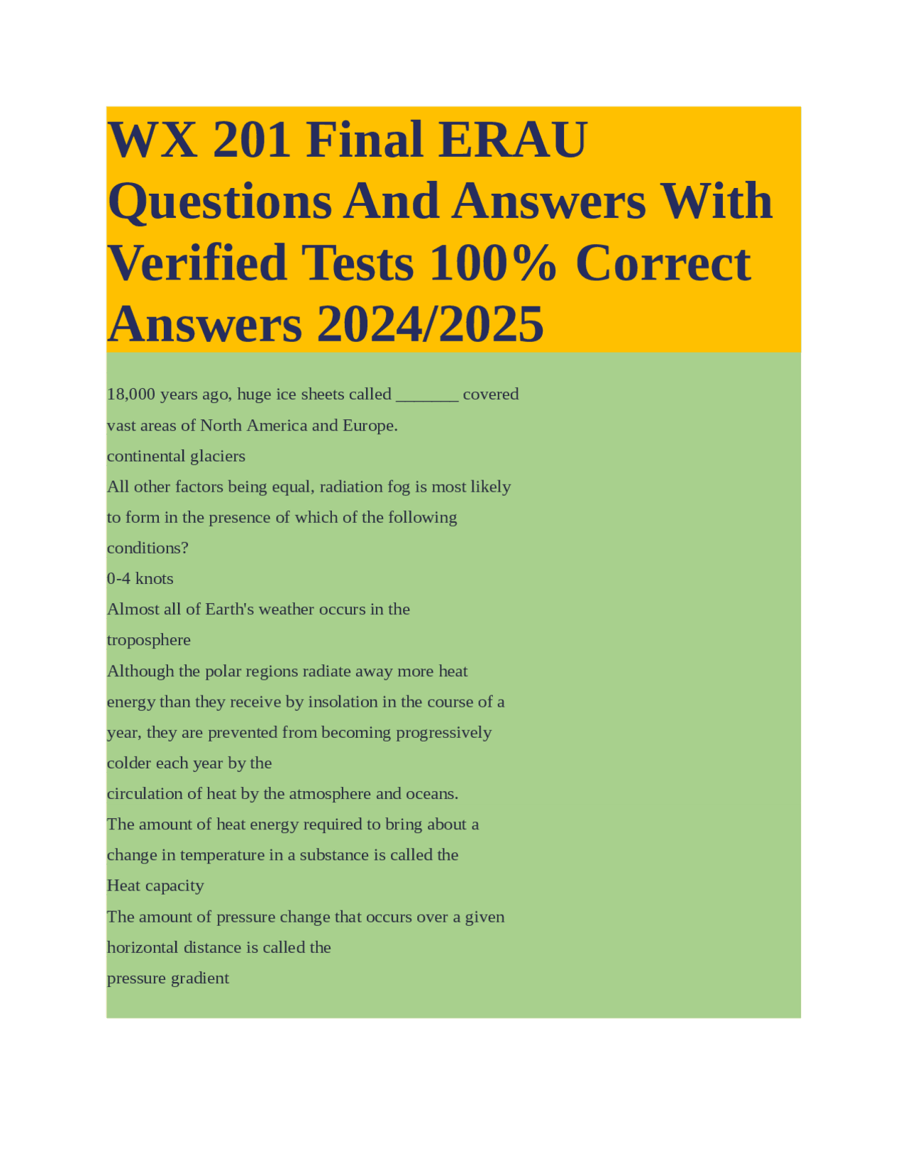 WX 201 Final ERAU Questions And Answers With Verified Tests 100% ...