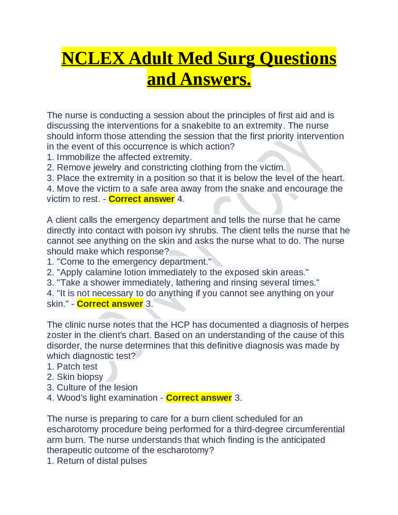 NCLEX Adult Medical-Surgical Nursing Practice Questions | Exams Nursing ...