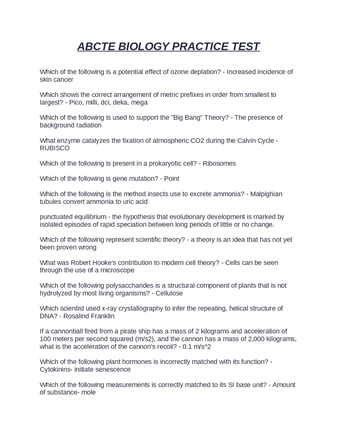 ABCTE Biology Practice Test: Multiple Choice Questions and Answers ...