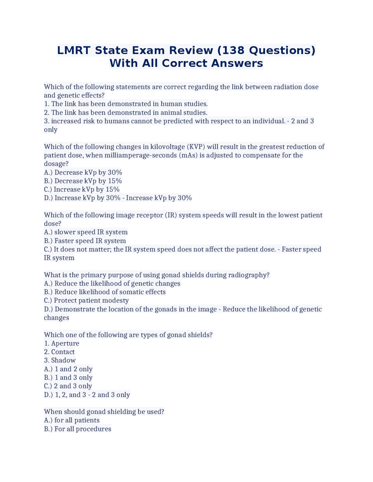 LMRT State Exam Review (138 Questions) With All Correct Answers | Exams ...