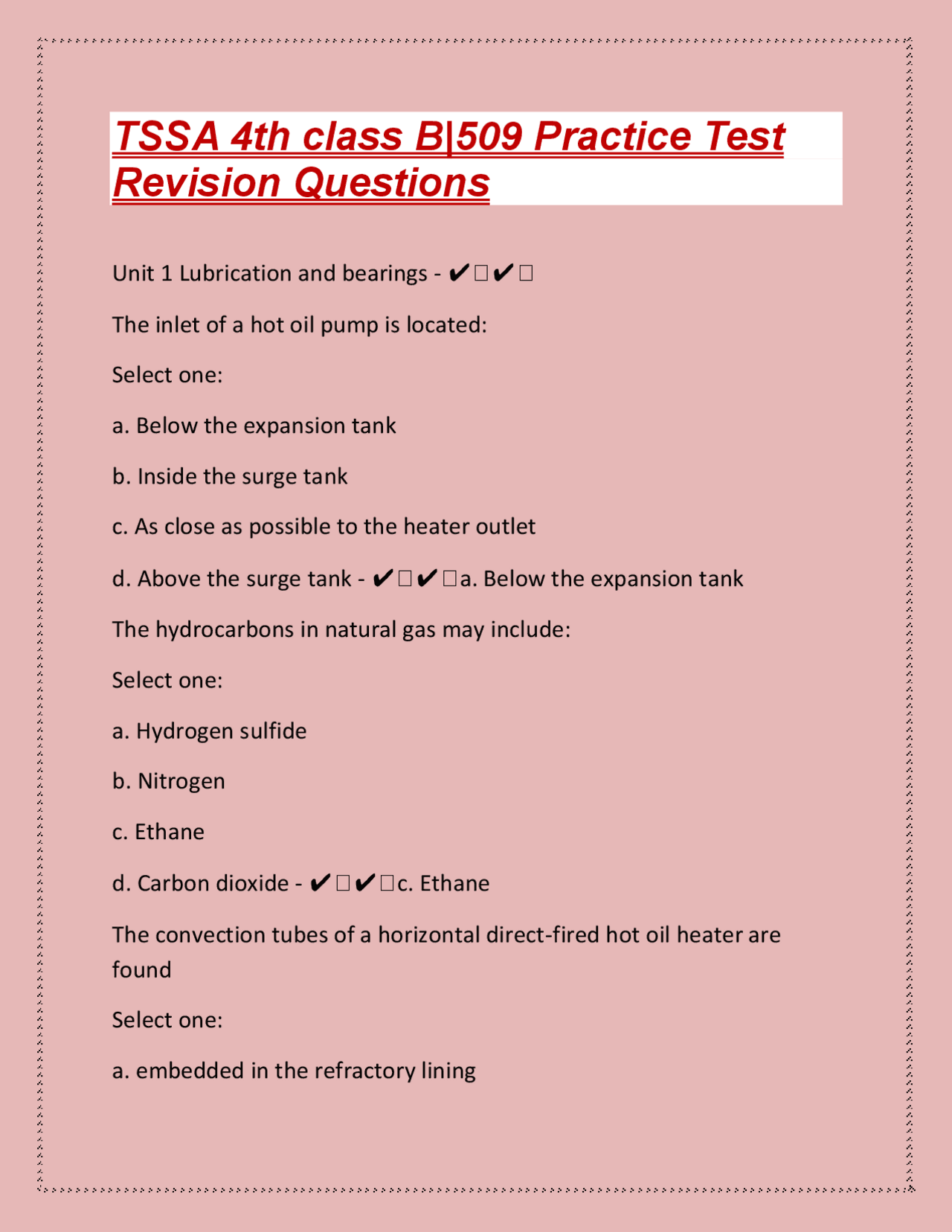 TSSA 4th Class B Practice Test: Lubrication, Bearings, Pumps, and ...