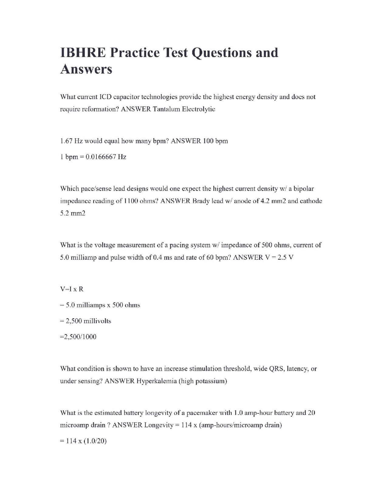 IBHRE Practice Test Questions and Answers | Exams Health sciences | Docsity