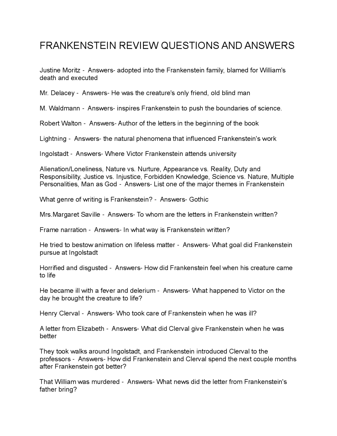 Frankenstein Review Questions and Answers: A Comprehensive Guide to ...