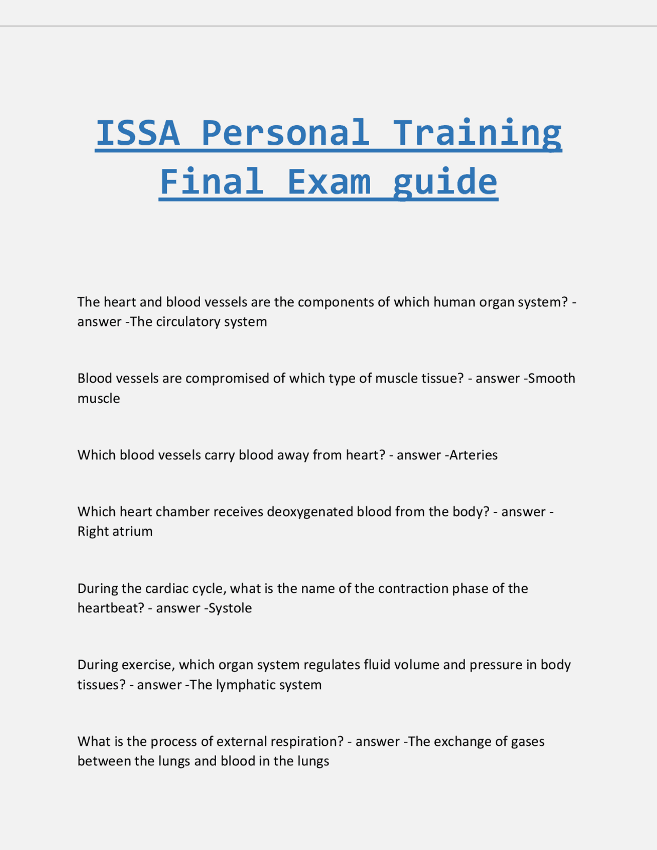 ISSA Personal Training Final Exam Guide: Anatomy, Physiology, and ...